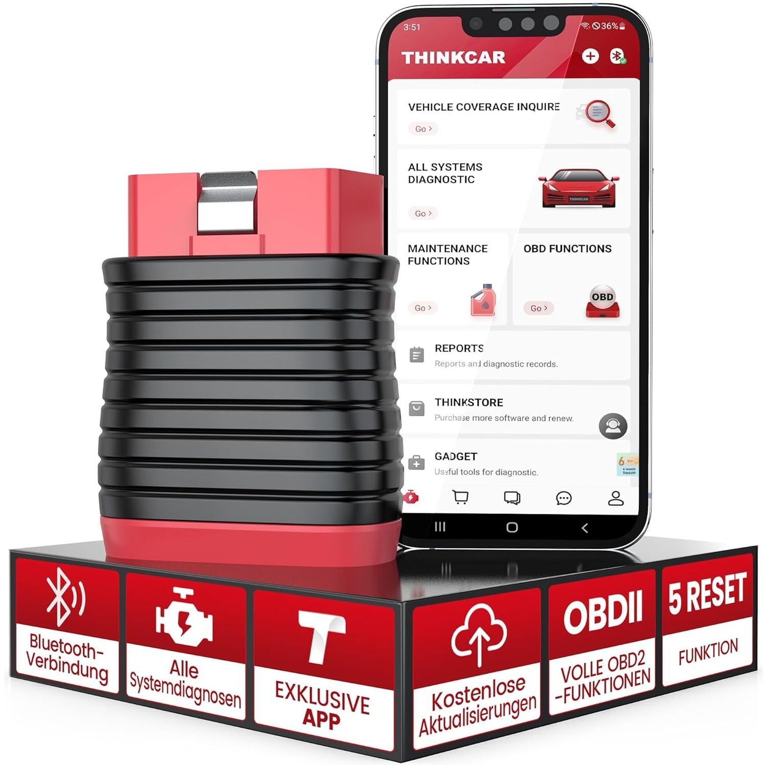 thinkcar OBD2 Bluetooth-adapter, BD6 OBD2 diagnostisk enhed med alle s – Isports.dk
